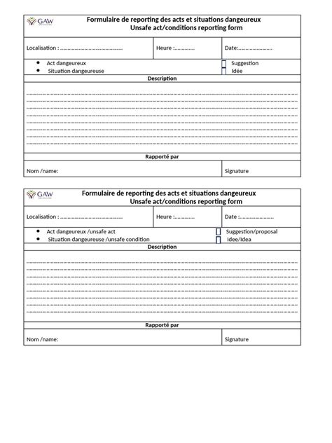 Unsafe Act Condition Report Form Pdf