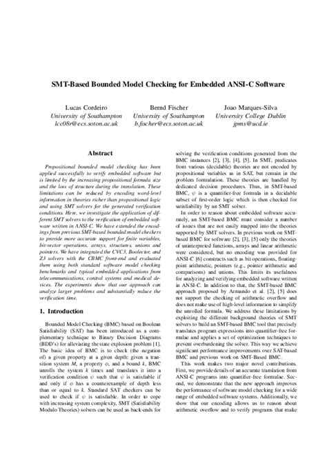 Pdf Smt Based Bounded Model Checking For Embedded Ansi C Software