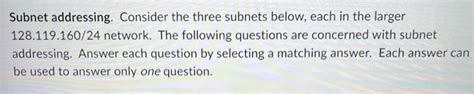 Solved Subnet Addressing Consider The Three Subnets Below Chegg Com