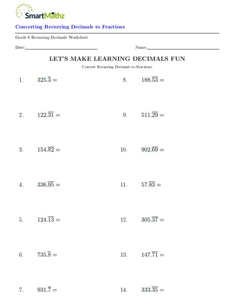 Converting Recurring Decimals To Fractions Smartmathz