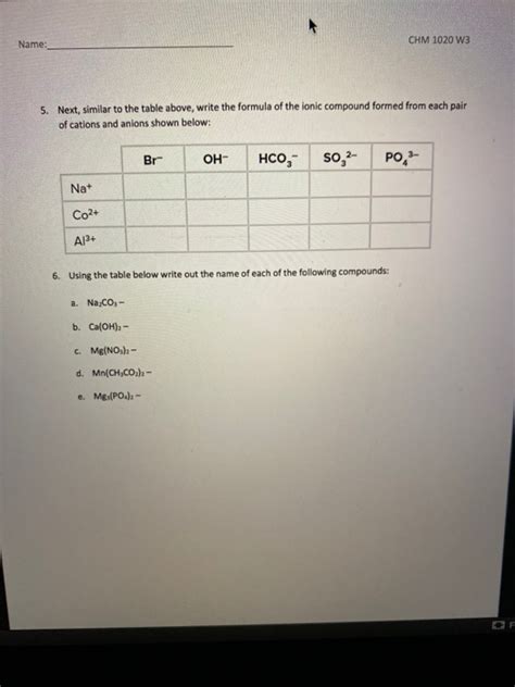 solved name chm 1020 w3 5 next similar to the table