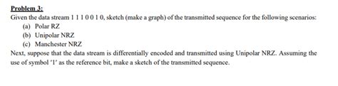 Solved Problem 3 Given The Data Stream 1110010 Sketch
