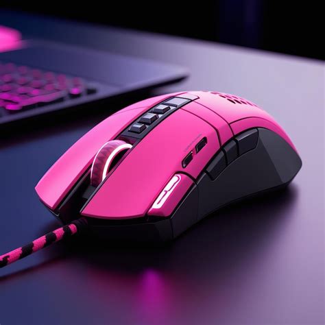A Pink And Black Mouse Sits Next To A Keyboard Premium Ai Generated Image