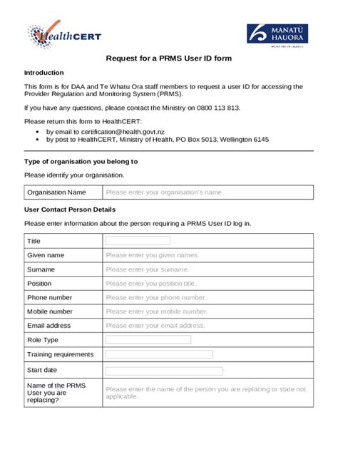 Request For A Prms User Id Doc Template Pdffiller