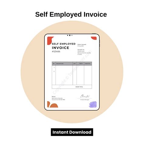 Self Employed Invoice Template Printable Blank In Pdf Excel Etsy