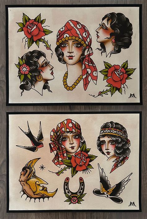 American Traditional Girl Tattoo Black And White Traditional Tattoo