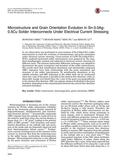 Pdf Microstructure And Grain Orientation Evolution In Sn 3 0ag 0 5cu Solder Interconnects
