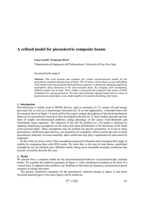 Pdf A Refined Model For Piezoelectric Composite Beams