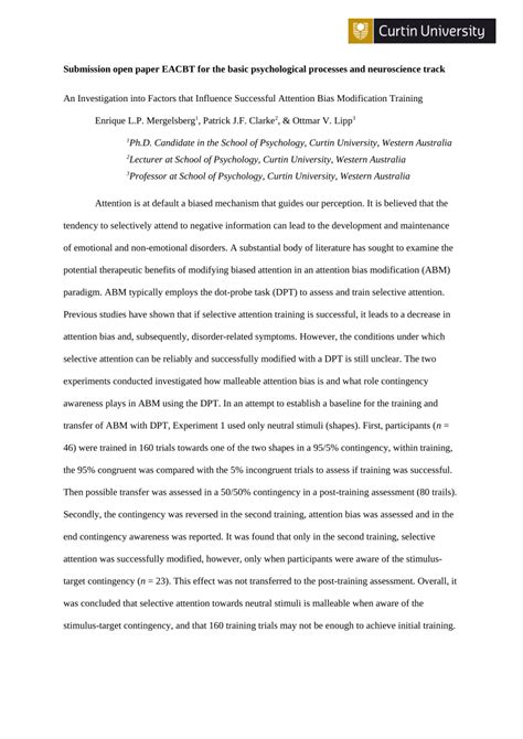 Pdf An Investigation Into Factors That Influence Successful Attention Bias Modification Training