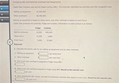 Solved Comparing Abc And Plantwide Overhead Cost Assignments