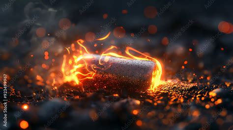 Lithium Battery Which Has Caught Fire And Exploded Due To Overheating