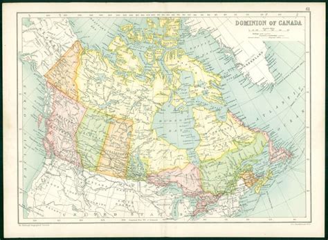 1912 Original Colour Antique Map North America Dominion Canada 65 Antique Paper Company