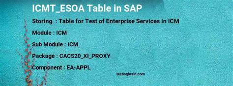 Icmt Esoa Sap Table For Table For Test Of Enterprise Services In Icm