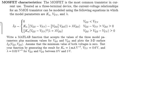 Solved MOSFET Characteristics The MOSFET Is The Most Common Chegg Com