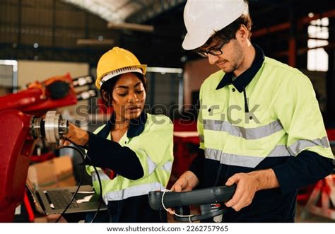 Happy Male Female Mechanical Engineers Hard Stock Photo Shutterstock