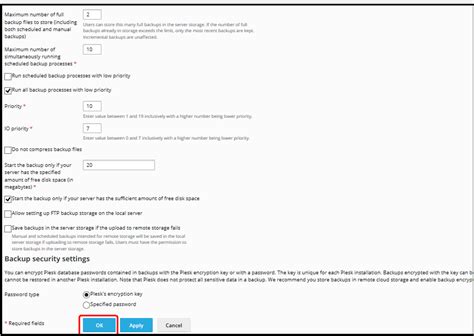 setting up scheduled plesk backups through backup manager diadem