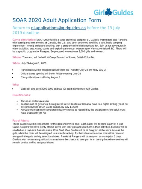 Soar 2020 Adult Application Doc Template Pdffiller