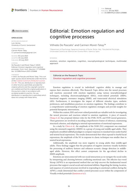 Pdf Editorial Emotion Regulation And Cognitive Processes
