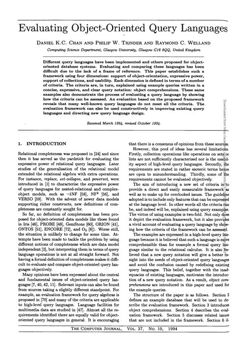 Pdf Evaluating Object Oriented Query Languages