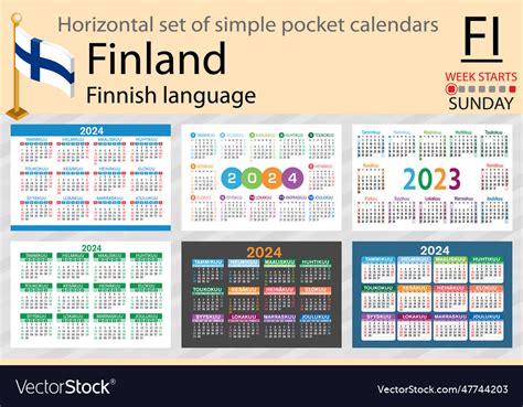 Finnish Horizontal Set Of Pocket Calendar Vector Image