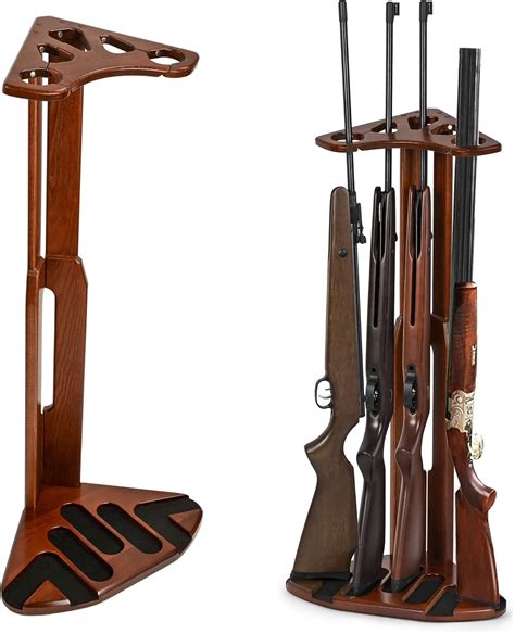 Teslyar Wood Gun Rack Stand For 5 Rifles Rifle Stand