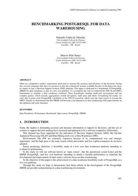 pdf benchmarking postgresql for data warehousing
