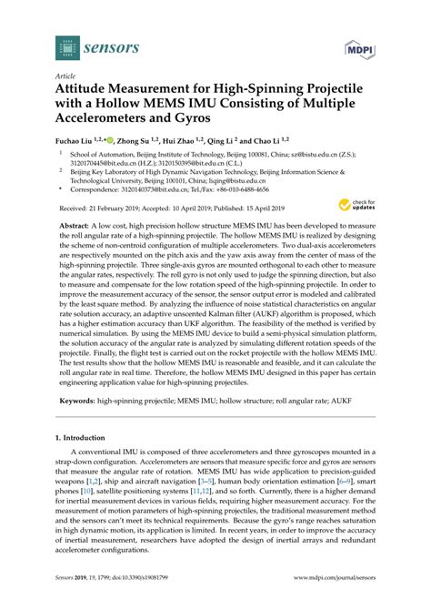 Pdf Attitude Measurement For High Spinning Projectile With A Hollow Mems Imu Consisting Of