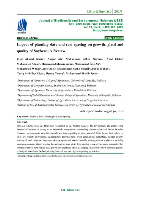 Pdf Impact Of Planting Date And Row Spacing On Growth Yield And Quality Of Soybean A Review