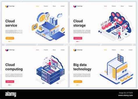 Isometric Big Data Technology Vector Illustration Set Creative Concept Banner Interface