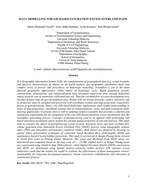 Data Modelling For Gis Based Saturation Excess Overland Flow