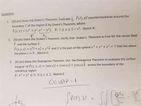 Solved Questions 1 20 Pts State The Green S Theorem Chegg Com