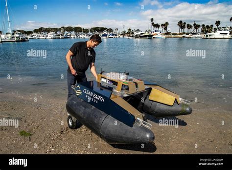 A Robot Floating Trash Collector Is Readied For Launching In Huntington Beach Ca Controlled