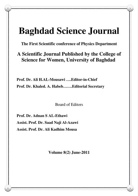 Pdf Baghdad Science Journal