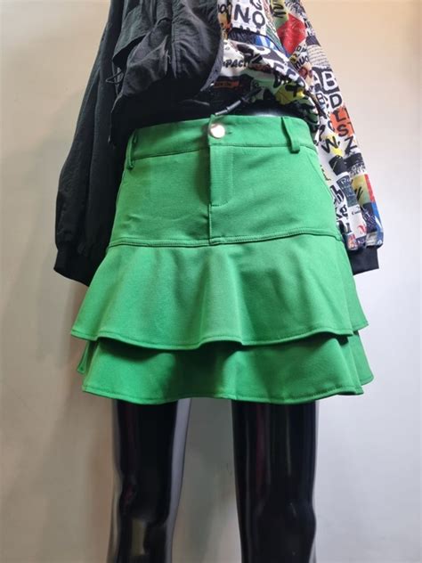 스타일리쉬엘랴 초록 이단 캉캉 스커트