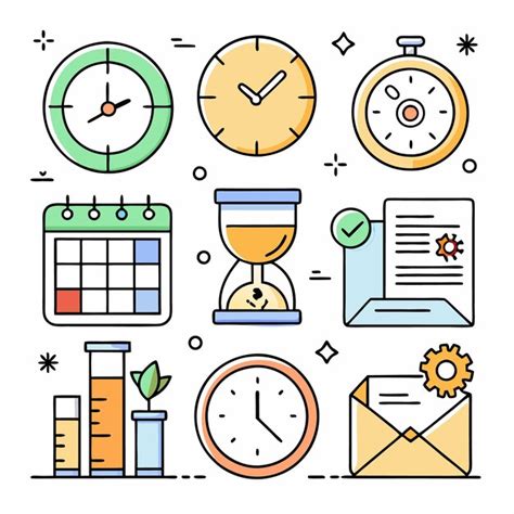 Nine Colorful Outline Icons Of Time Management Tools Premium Ai Generated Vector