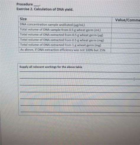 Procedure Exercise Calculation Of DNA Yield Chegg