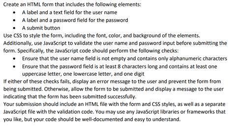 Solved Create An HTML Form That Includes The Following Chegg Com