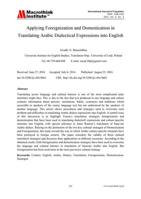 Foreignization And Domestication Examples Between English And Arabic Pdf