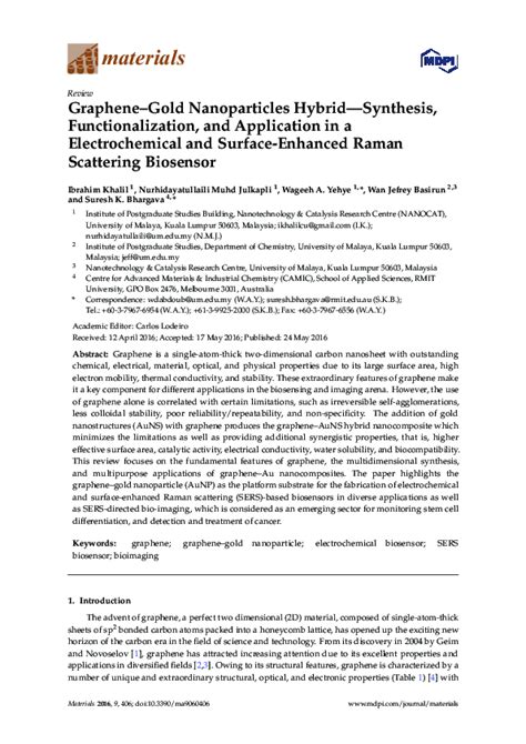 Pdf Graphene Gold Nanoparticles Hybrid—synthesis Functionalization