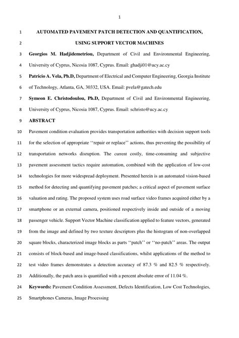 PDF Automated Pavement Patch Detection And Quantification Using Support Vector Machines