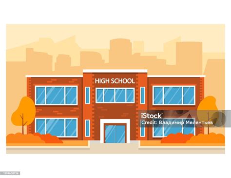 Стокова ілюстрація Осінній Будинок Середньої Школи — Завантажте зображення зараз Будівля