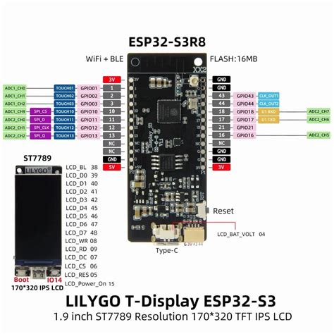 lilygo esp32 s3 1 9 inch st7789 lcd display touch screen development