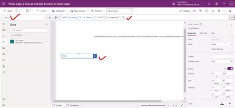 concat concatenate and split powerapps functions