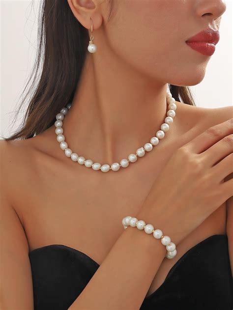 4pcsset Faux Pearl Decor Jewelry Set Formal Pearl Jewelry Sets Hand