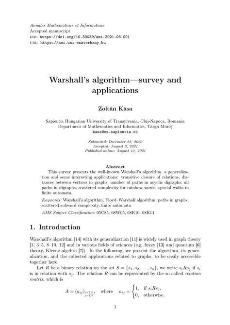 pdf warshall s algorithm—survey and applications