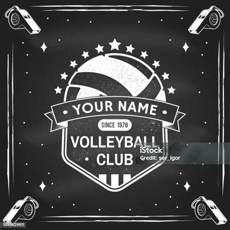 배구 클럽 배지 디자인 벡터 그림입니다 대학 리그 스포츠 클럽 엠블럼 사인 로고 빈티지 흑백 라벨 스티커 배구 공 실루엣 패치 Championship에 대한 스톡 벡터 아트
