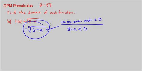 Cpm Precalculus 2 89 Finding The Domain Algebraically Youtube