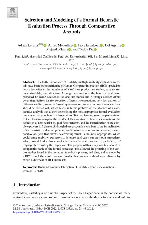 Pdf Selection And Modeling Of A Formal Heuristic Evaluation Process Through Comparative Analysis