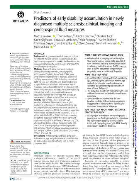 Pdf Predictors Of Early Disability Accumulation In Newly Diagnosed Multiple Sclerosis