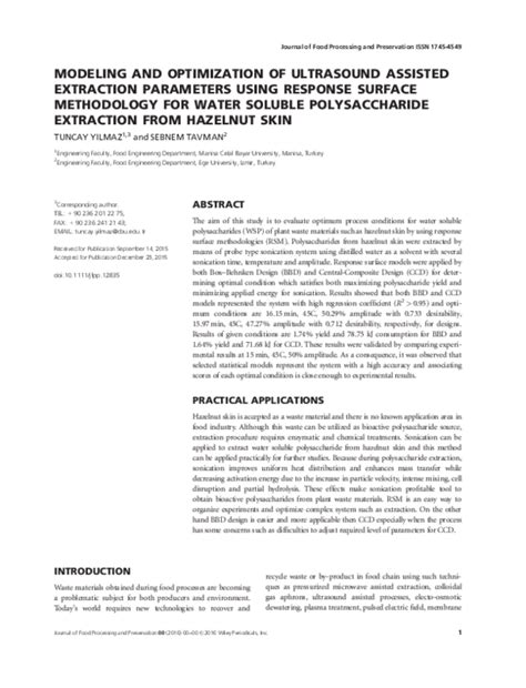 Pdf Modeling And Optimization Of Ultrasound Assisted Extraction